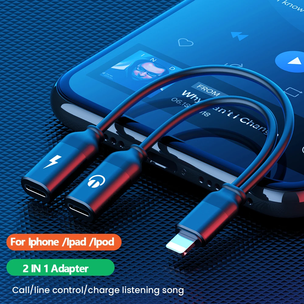 For iPhone Charging Listening 2in1 Adapter Cable For iOS 10 11 2 in 1 ...