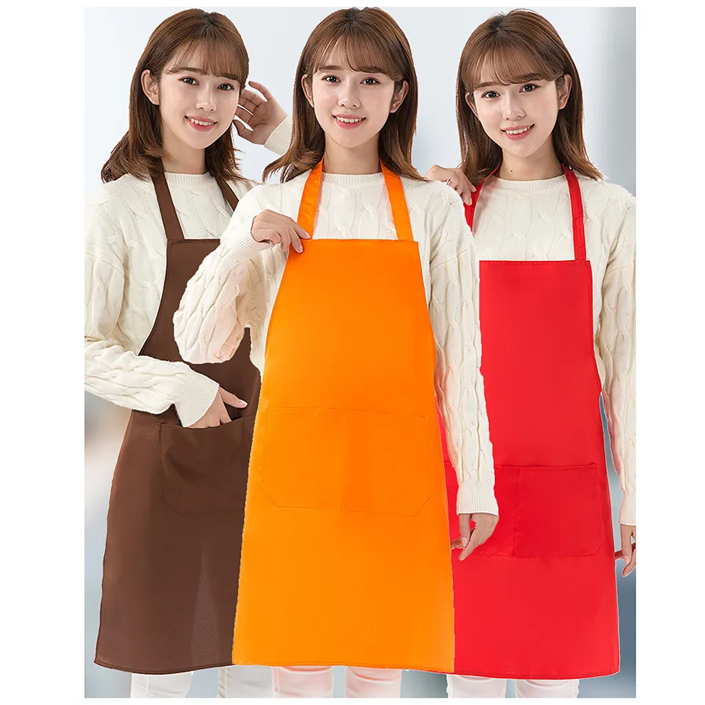 Kitchen Apron Solid Color Plain Bib Apron Male & Female Chefs Cooking ...