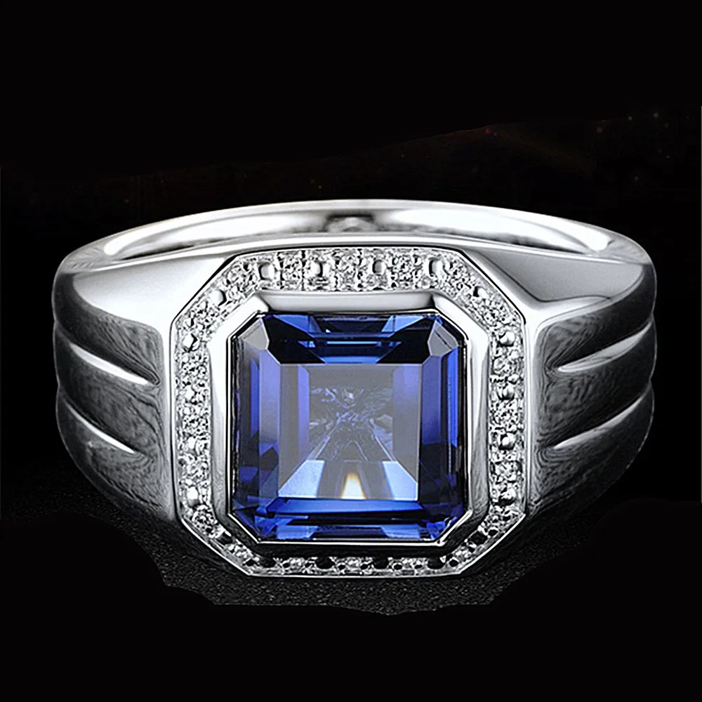 Square-Blue-Crystal-Sapphire-Gemstones-Bague-Zircon-Diamonds-Rings-for ...
