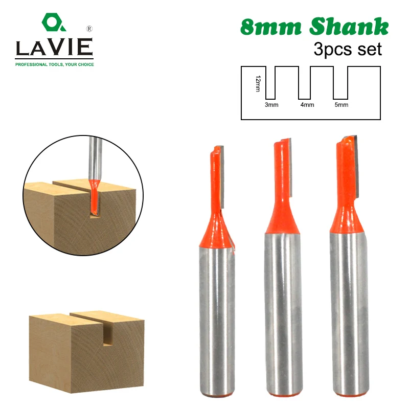 Lavie 3pcs 8mm Shank Straight Router Bit Tungsten Carbide Single Flute ...