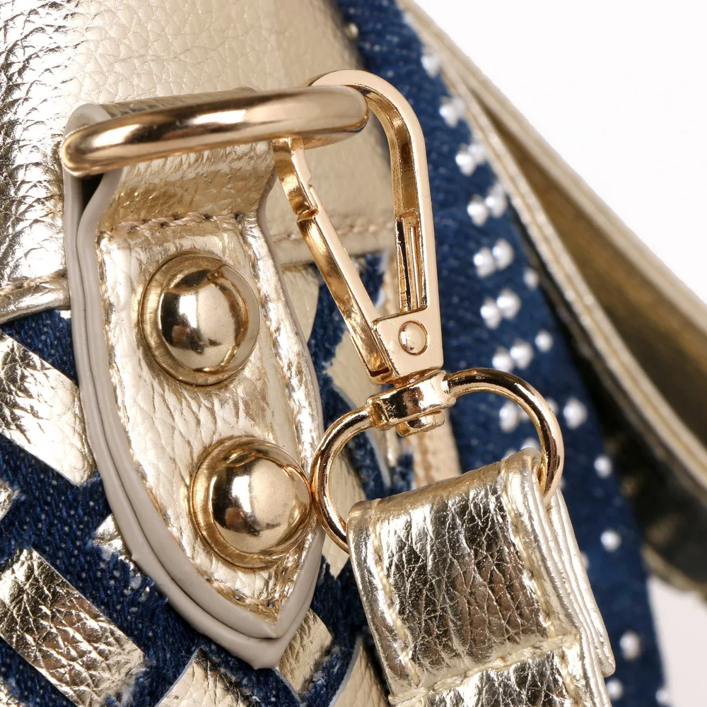 Hellokitty Woman Denim Canvas Studded Rivet Kawaii Bag - KawaiiMerch.com