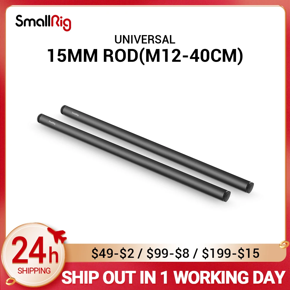 SmallRig Camera 15mm Rail Rod Aluminum Alloy Rod with M12 Female Thread ...