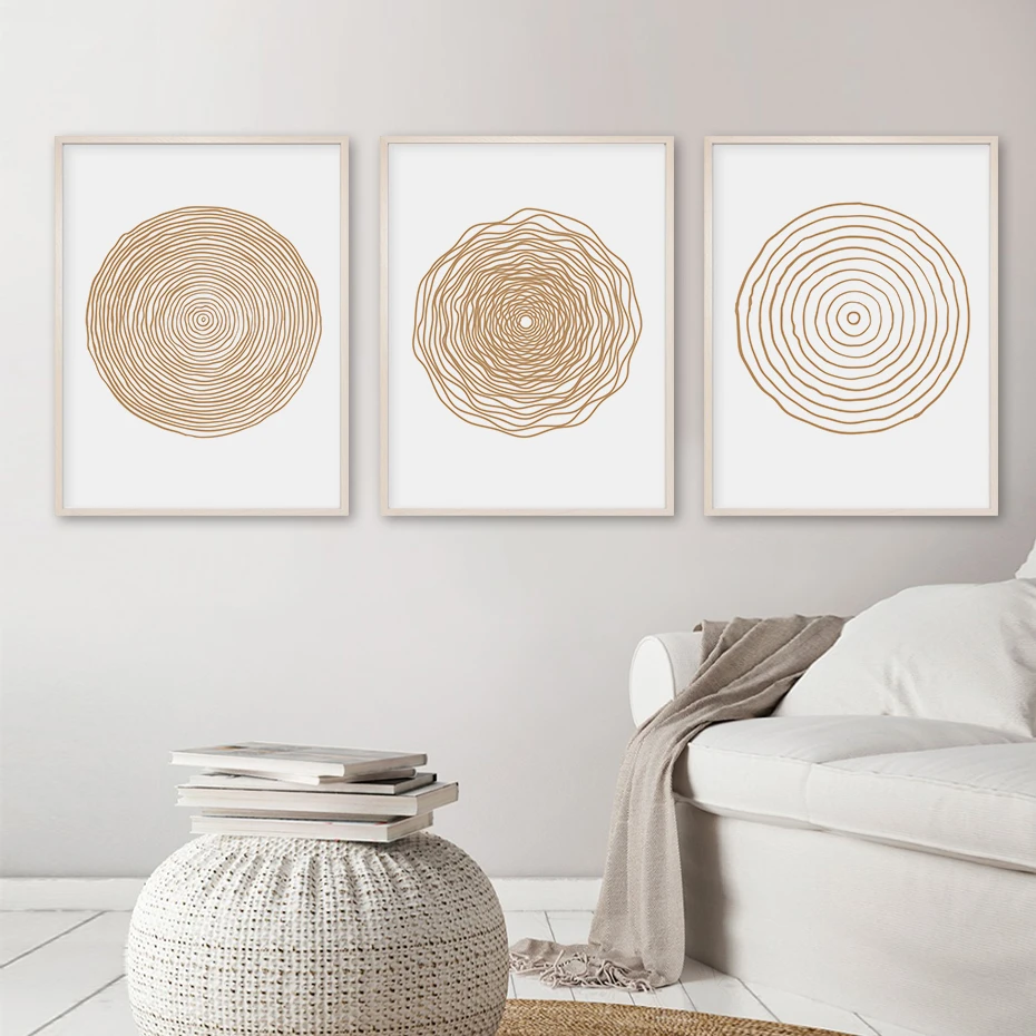 Abstract Boho Geometric Circle Posters Beige Canvas Paintings ...