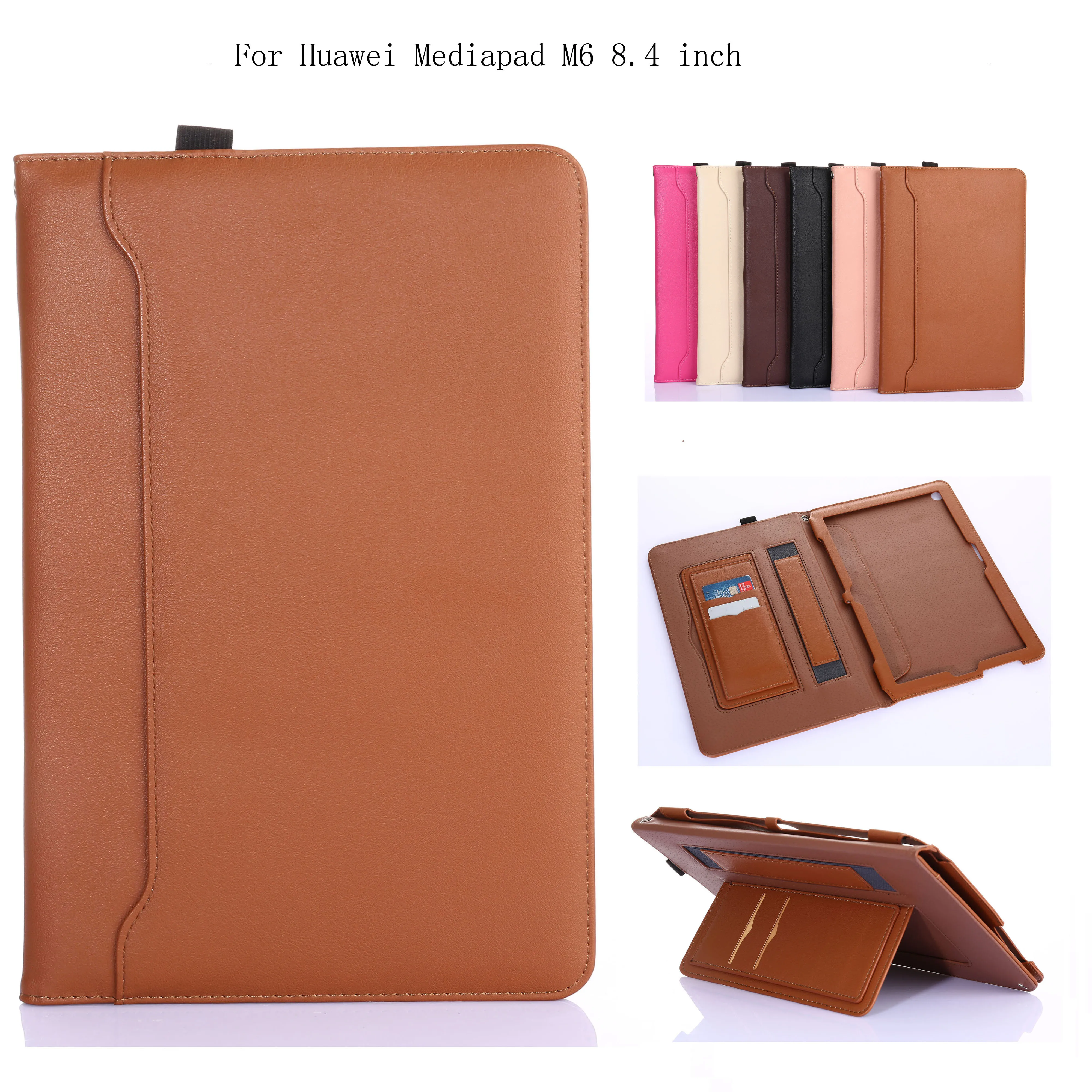 화웨이 Mediapad M6 8.4 인치 VRD AL09 VRD W09 2019, 비즈니스 가죽 핸드 벨트 홀더 스탠드 태블릿 ...