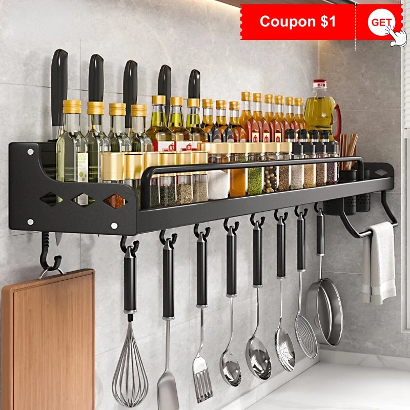 Kitchen Storage Shelf Wall-mounted Spice Racks Space Aluminum ...