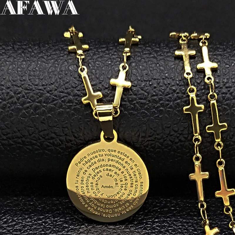 Cadena de Cruz de la Biblia española, collar de acero inoxidable ...