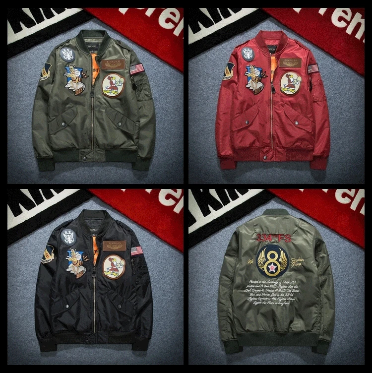 Ma1 армейский зеленый военный Ma-1 летная куртка пилот ВВС мужской Бомбер куртка стоячий ...