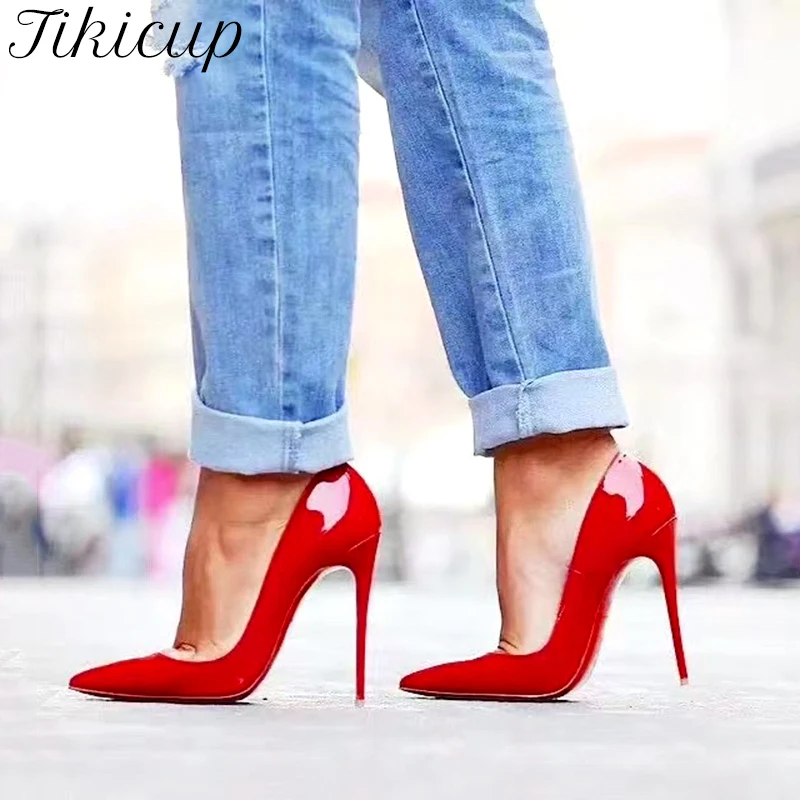 Tikicup-8cm-10cm-12cm-Women-Solid-Basic-Patent-Pointed-Toe-High-Heel ...