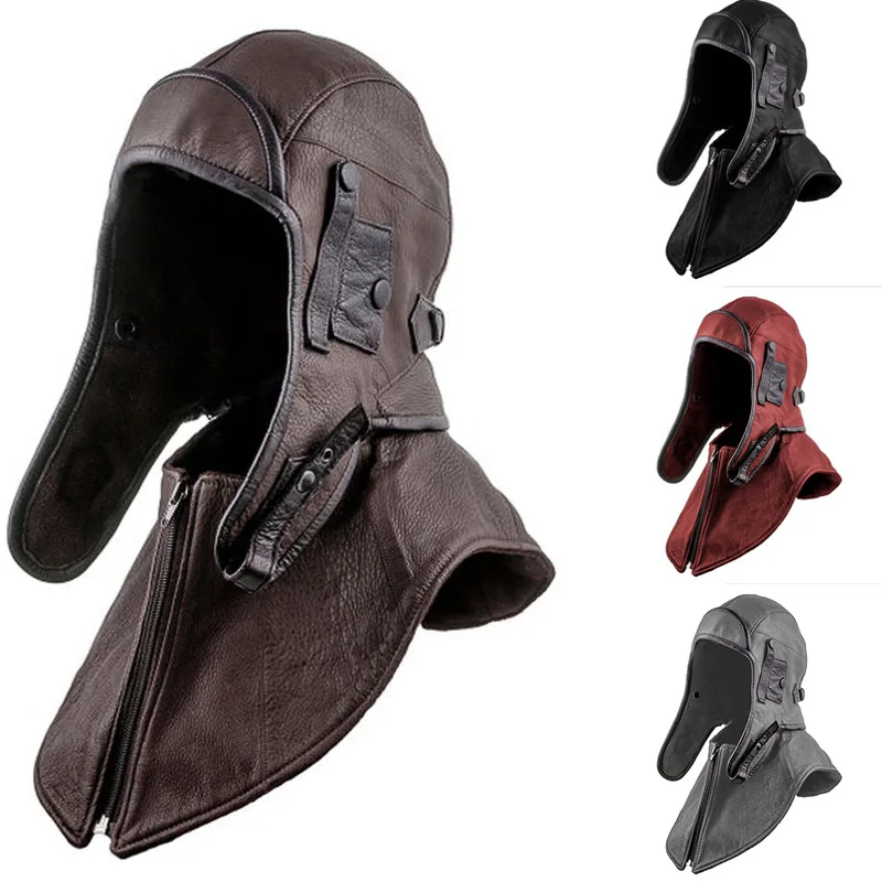 Ushanka Helmet Army Motorcycle Hat Bomber Leather Aviator Trapper Cap ...