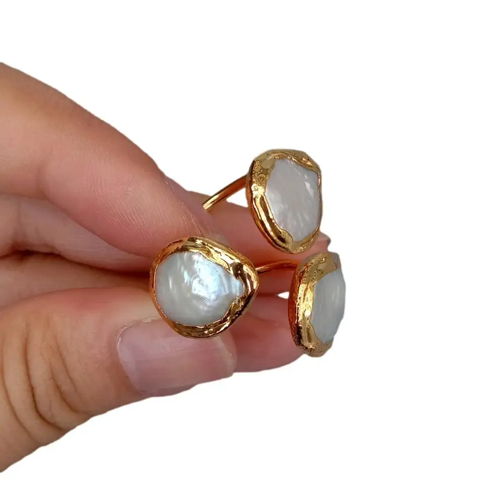 YYGEM Anillo de perlas blancas naturales cultivadas en agua dulce para ...