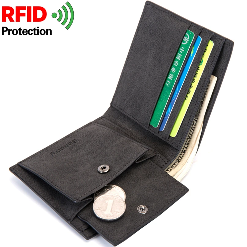 Men's PU Leather Wallet RFID Blocking Theft Protection Male Short ...