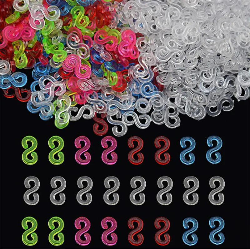 500pcs 11x0.5mm Acrylic S Clips Rubber Band Clips Plastic Jewelry ...