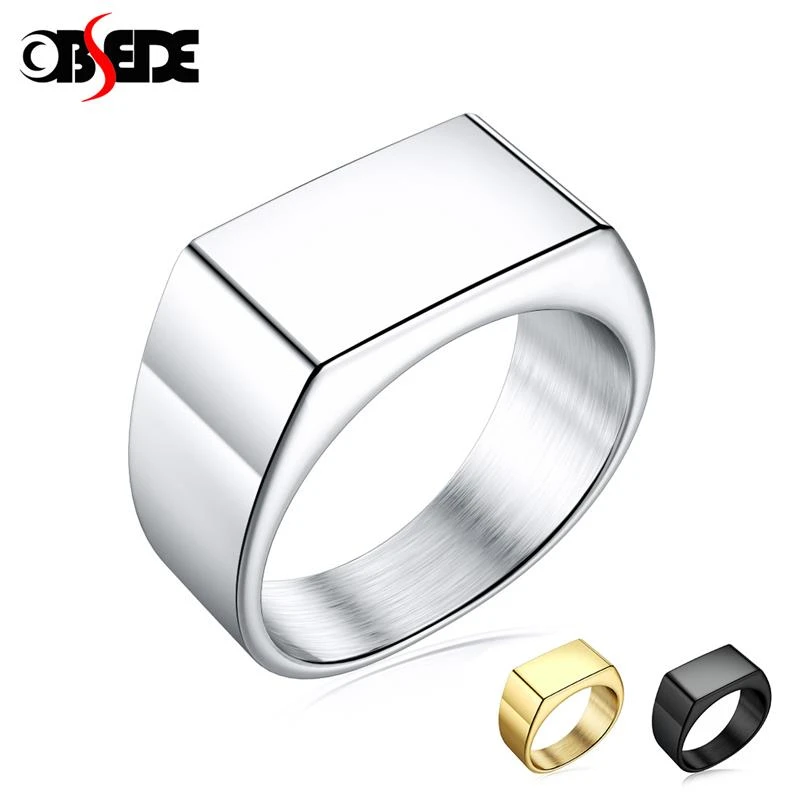 Stainless Steel Square Ring For Men Hiphop Simple Finger Ring Male Punk ...
