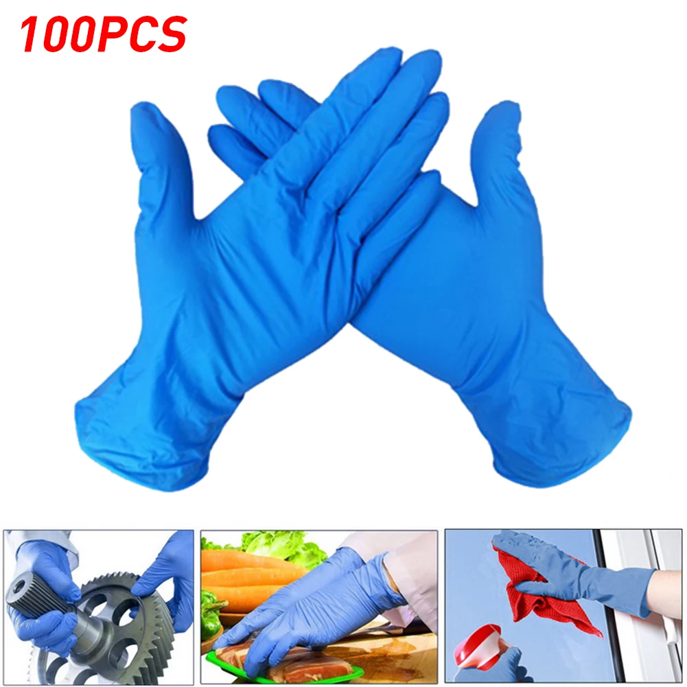 100 Uds guantes azules guantes desechables de nitrilo azul ...
