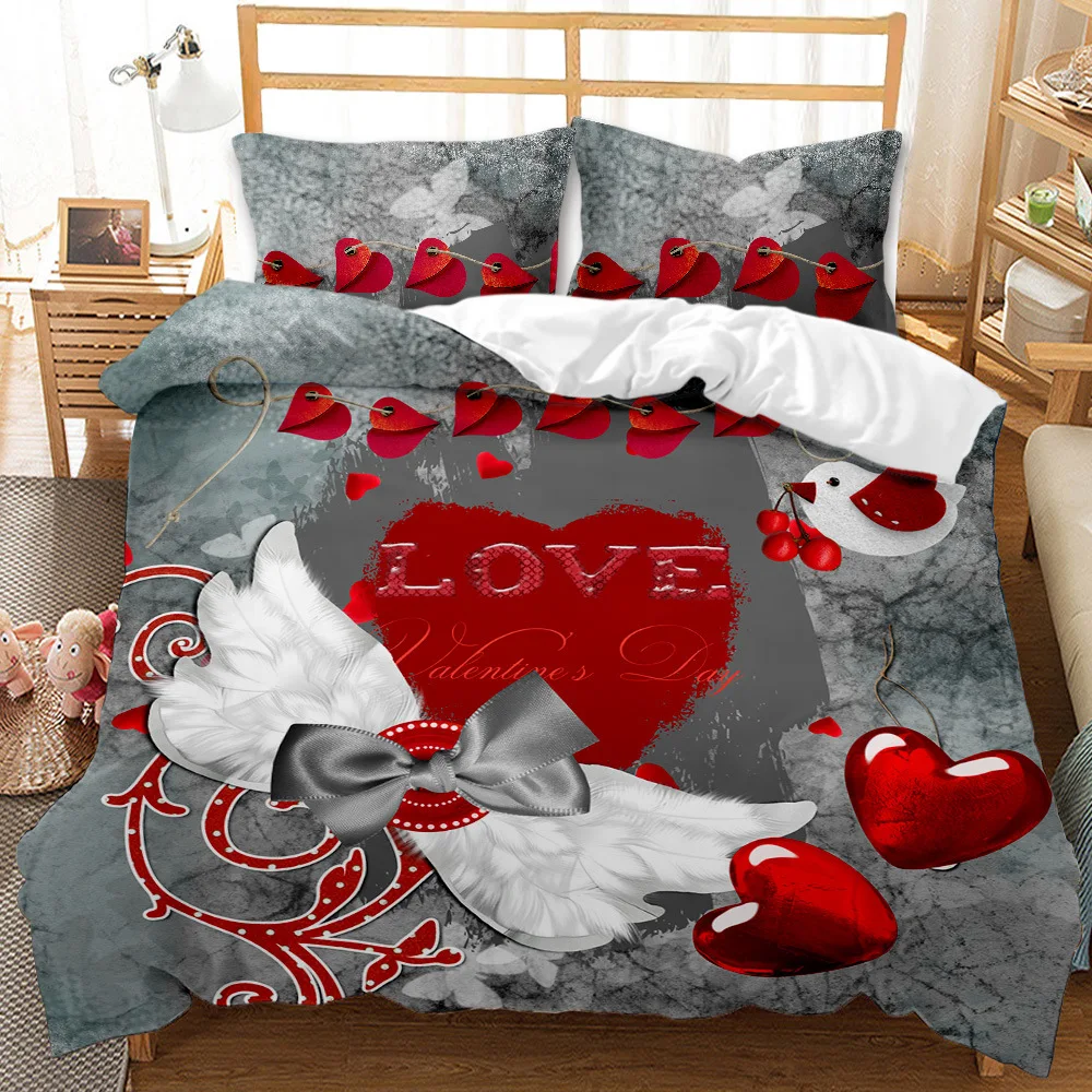 Love Heart Duvet Cover Luxury Bedding Set Single Romatic Quilt Covers 2 ...