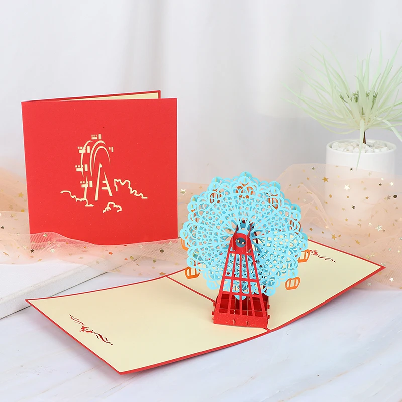1pc Handmade Ferris Wheel Greeting Cards Design 3D Laser Cut Post Cards ...