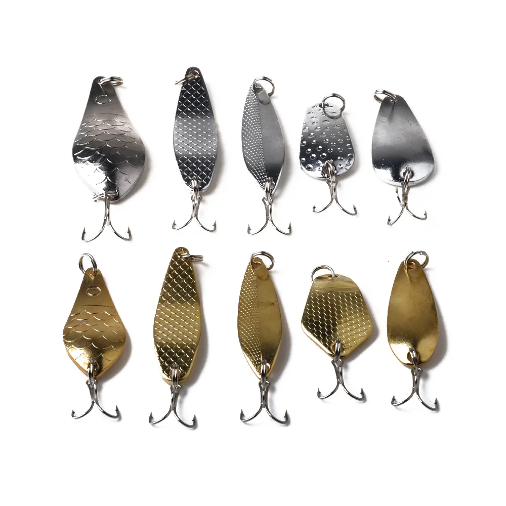 Hengjia 1pcs Metal Bait Spoon Lure with Treble Hook Gold /Silver River ...