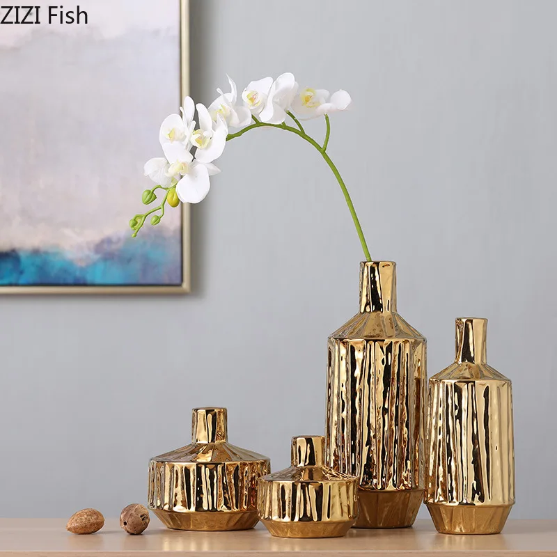 American-Electroplating-Golden-Ceramic-Vase-Flower-Arrangement-Cabinet ...