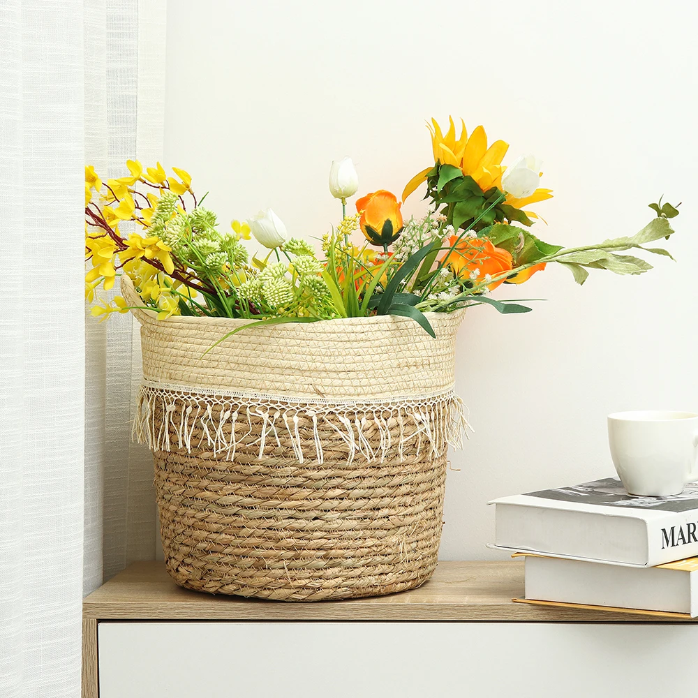 Woven Flower Pot Extra Large Straw Woven Flower Vase Bonsai Living Room ...