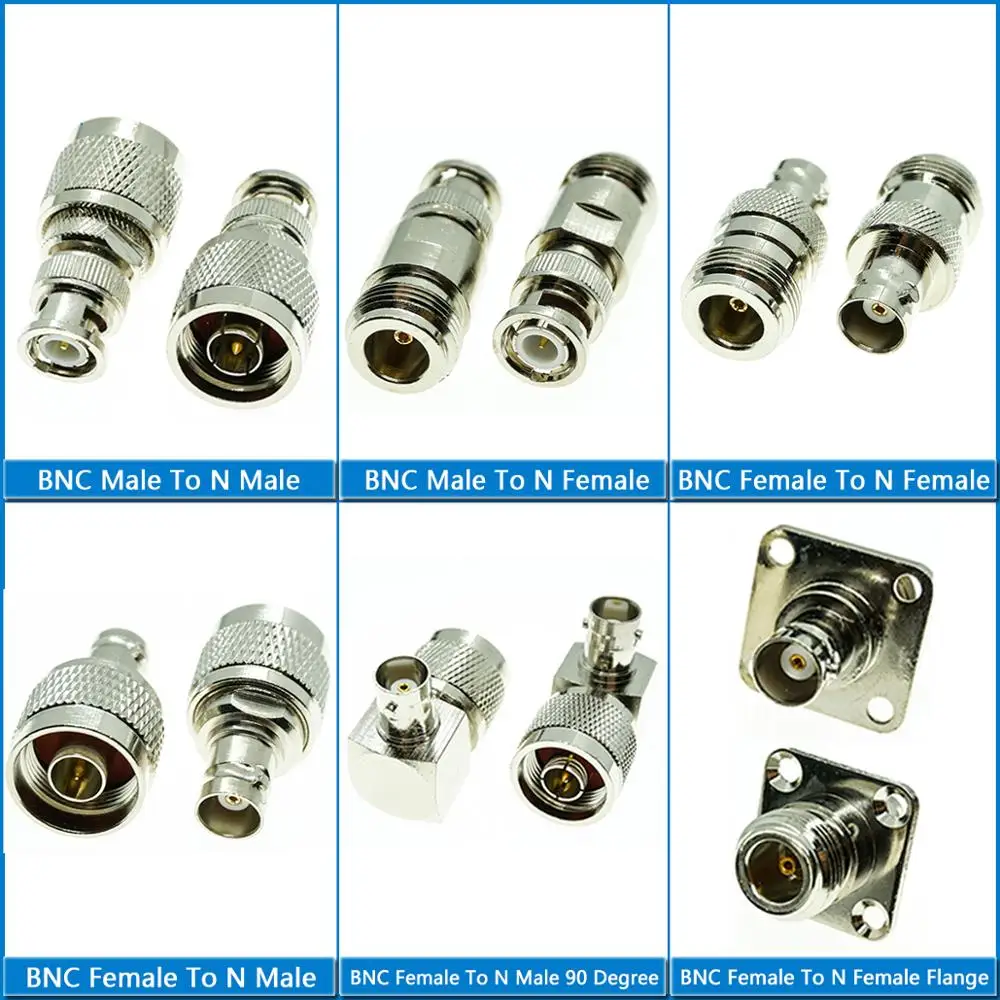 BNC To N Connector Socket Q9 BNC Male & Female Jack To N Male & Female Flange 90 Degree Right ...