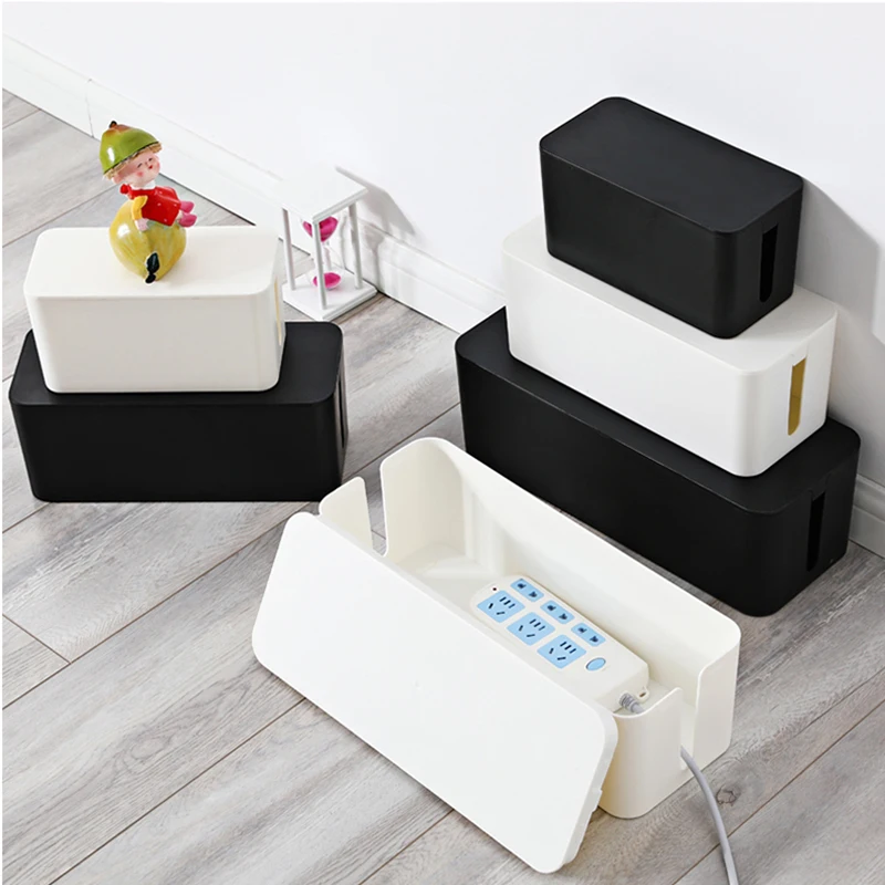 Pp Removable Cover Design Convenient Black White Cable Tidy Storage Box ...
