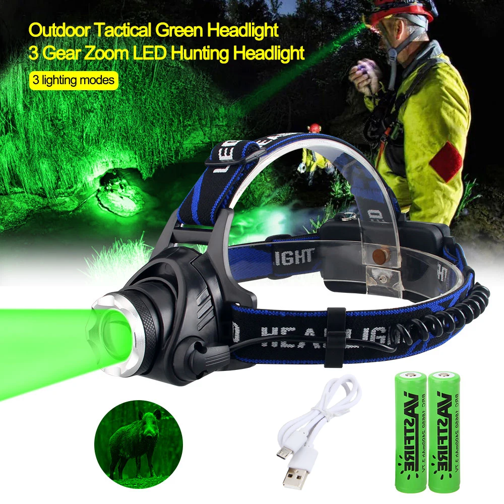 2000LM Q5 Zoomable Headlamp Green/Red/UV 395nm Light Outdoor UV ...