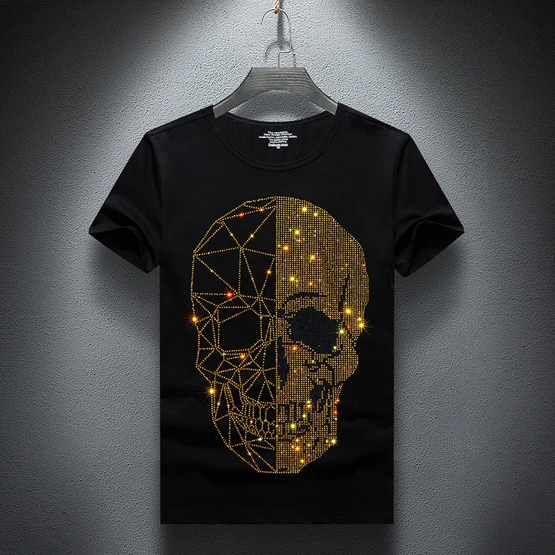 Men T-shirt 2020 Summer Skulls Rhinestones T Shirt Men Brand Short Sleeve Fashion Man Streetwear ...