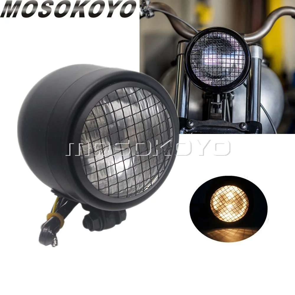 Motorcycle-12V-Hi-Lo-Beam-Headlamp-Mesh-Grill-Cafe-Racer-Retro ...