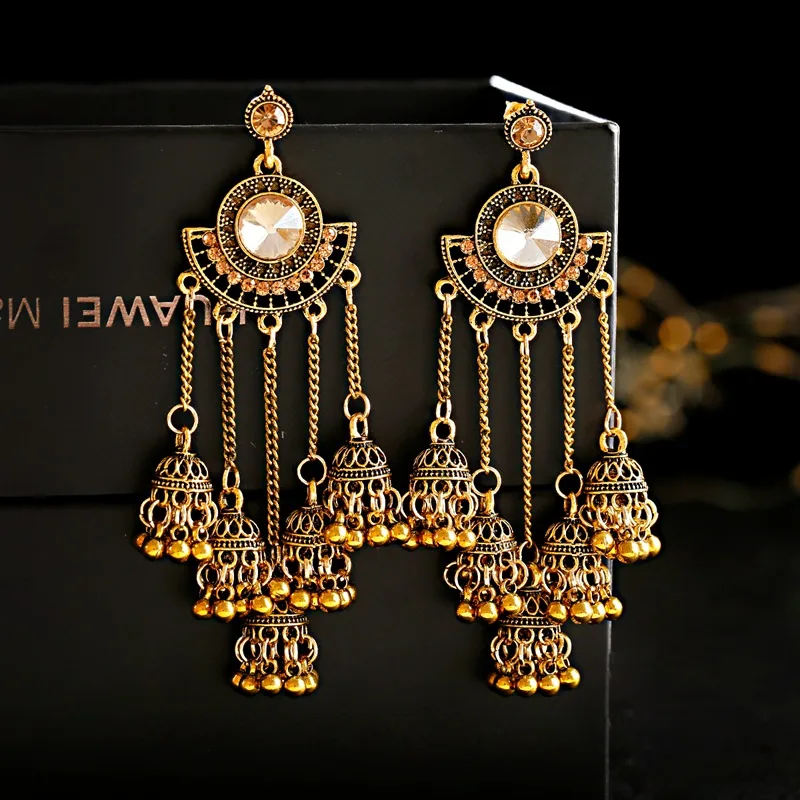 Wanita Retro Emas Besar Jhumka Anting Anting Perhiasan India Klasik ...