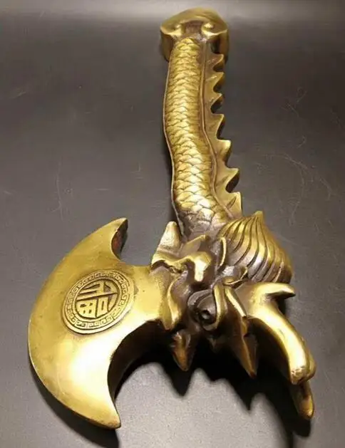 China-Feng-Shui-Old-Fine-Copper-Carved-Dragon-Axe-Big-Exorcism-Ax ...