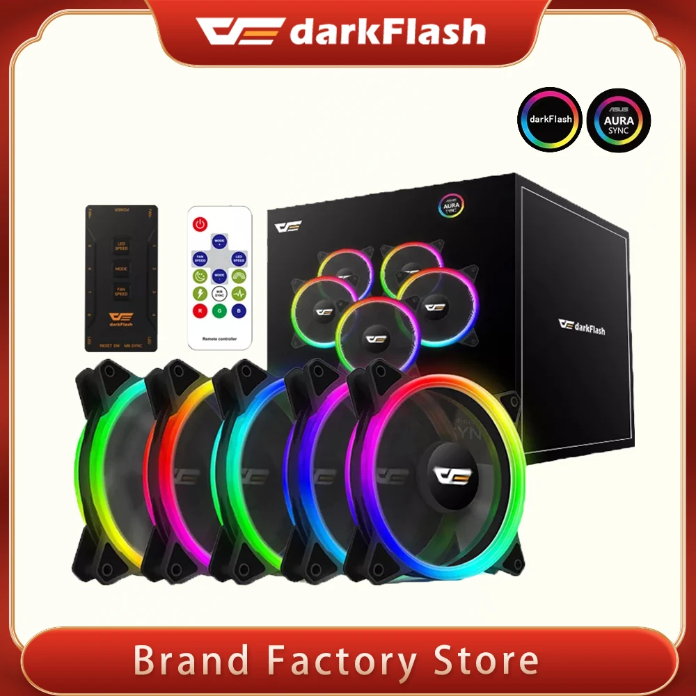 Darkflash DR12 PRO 120mm Cooling Fan RGB Adjust Speed LED Double halo ...