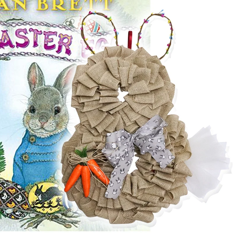 Corona de conejo de Pascua para puerta Delantera, lazos de arpillera ...