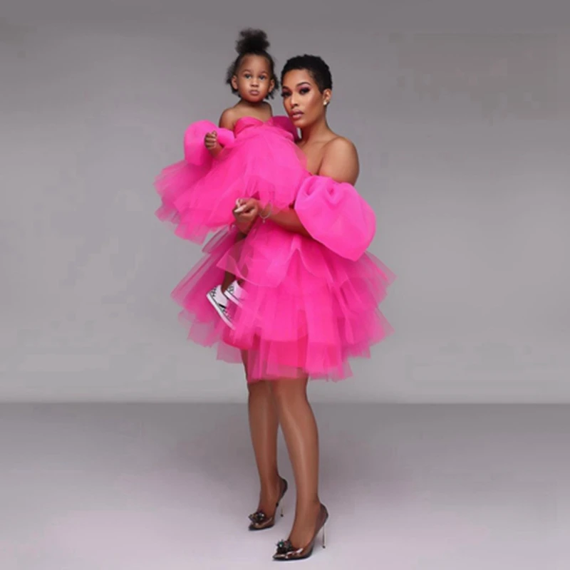 Newest-Rose-Pink-Mother-And-Daughter-Mini-Tulle-Dress-To-Photo-Shoot ...