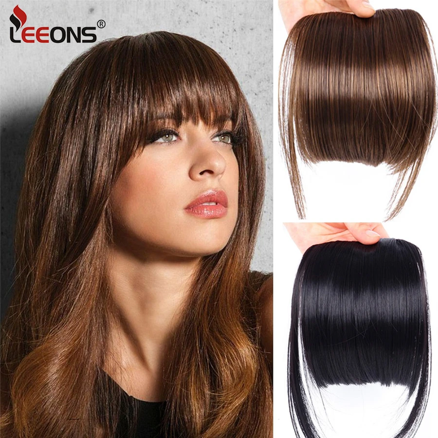 Natural Straight Synthetic Blunt Bangs High Temperature Fiber Brown ...