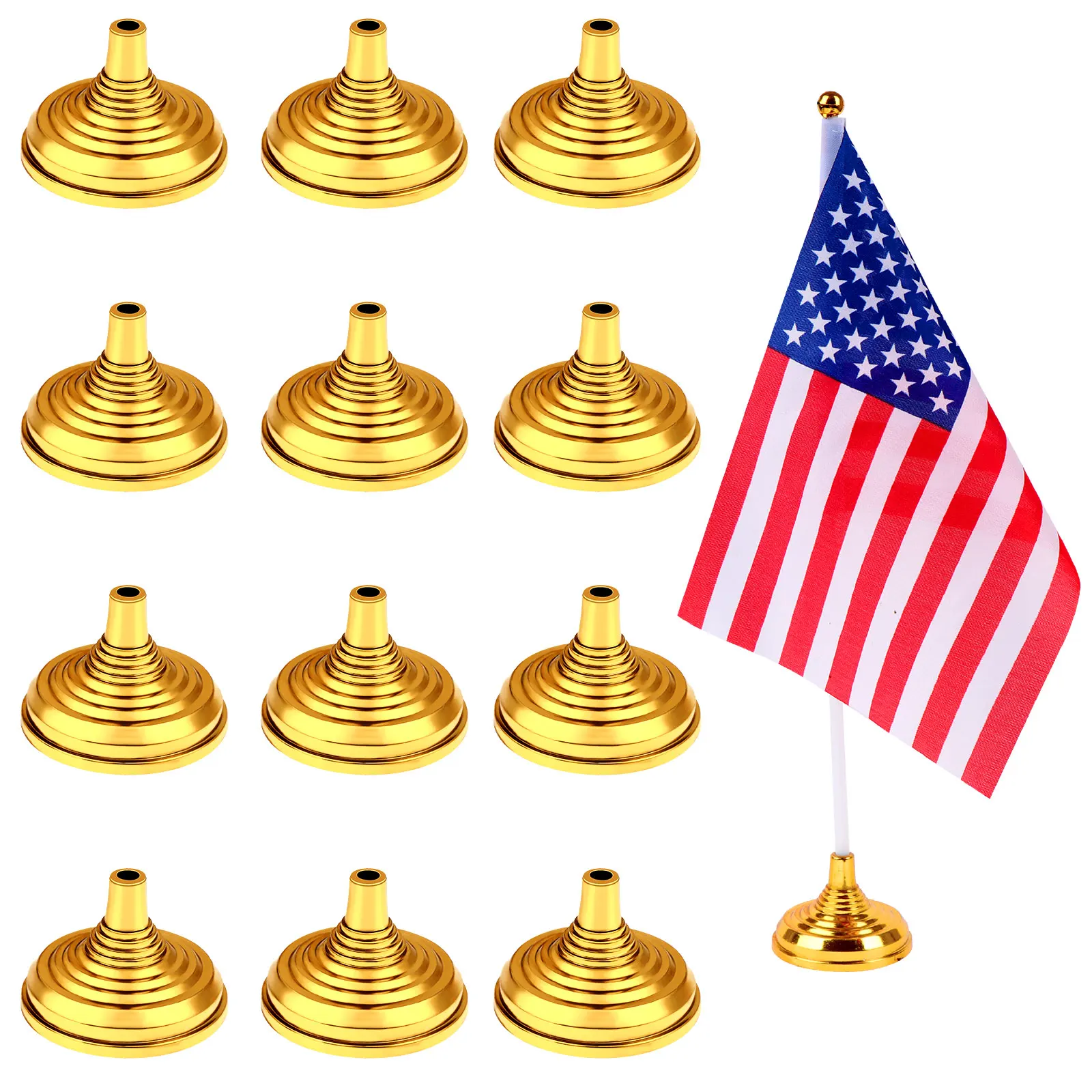 10-12pcs-Gold-Plated-Plastic-Base-Round-Flagpole-Base-Table-Flag ...
