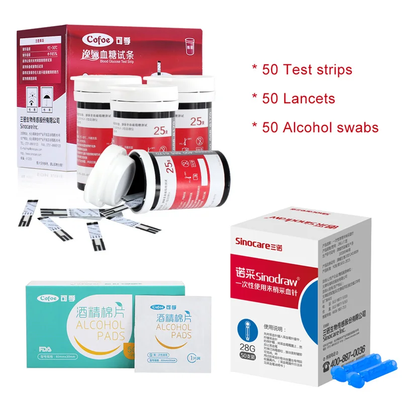 Cofoe Yili 50/100 шт для измерения уровня глюкозы в крови Тесты полоски ланцет иглы диабет ...