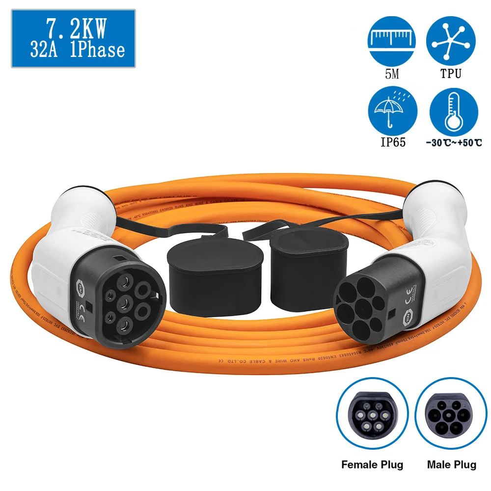 Ev Charging Cable 32a 7kw Single Phase Electric Vehicle Cord For Evse ...