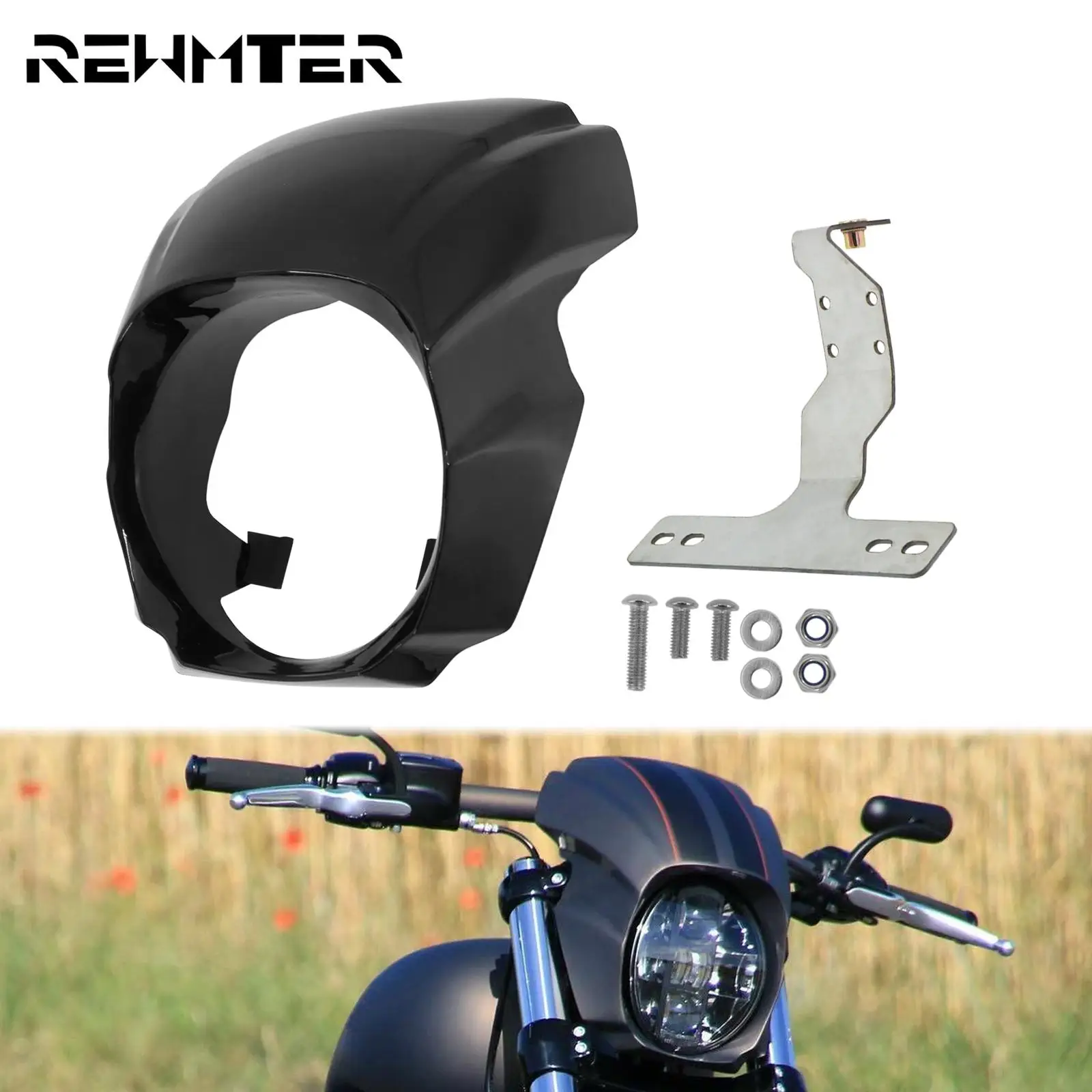 Motorcycle Front Abs Headlight Fairing Cover Bright Black Windshield ...