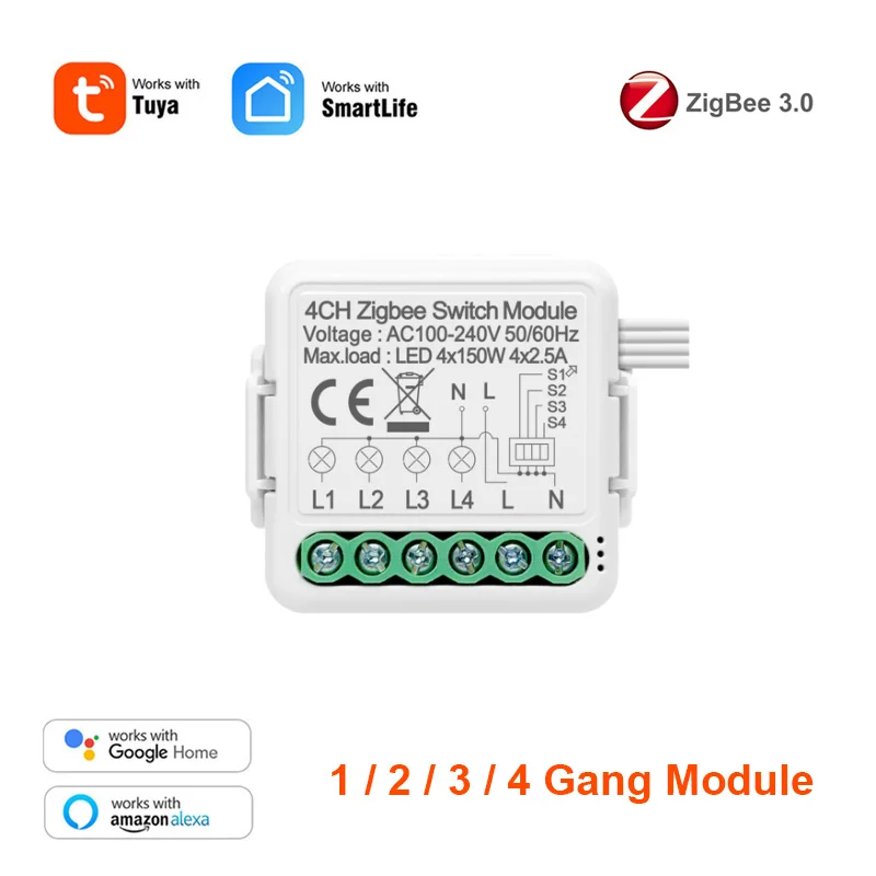 Aubess Tuya Zigbee 3.0 Switch Module Smart Home Diy Breaker 1 2 3 4 ...