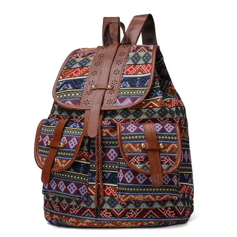 Women Canvas Vintage Backpack Ethnic Knitted Backpacks Backpacks ...