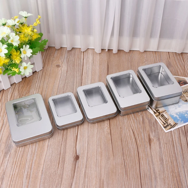 Storage Organizer Window | Rectangular Tin Box | Silver Storage Box ...