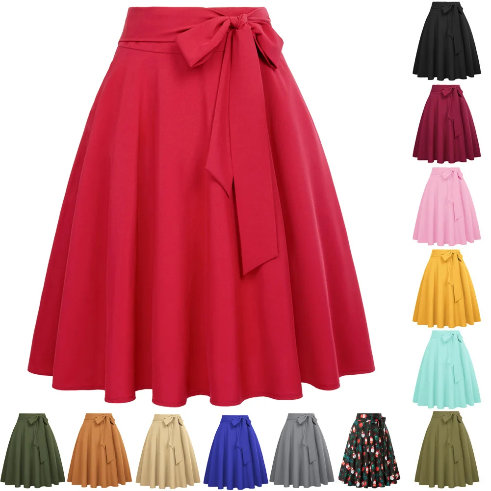 Belle Poque Women Skirts Summer Solid Color High Waist Self-tie Bow ...