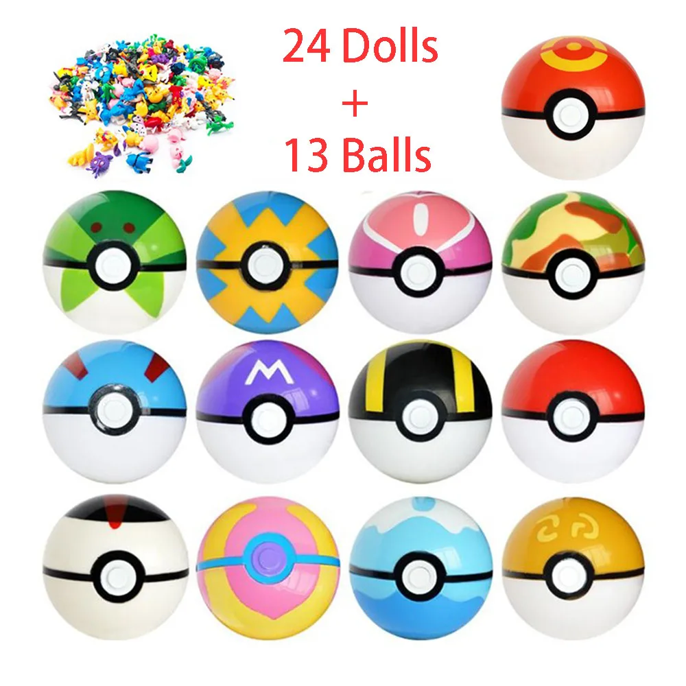Takara Tomy Pokemon Toys 13pcs Pokeball e 24pcs Dolls Pikachu Pet Elf ...