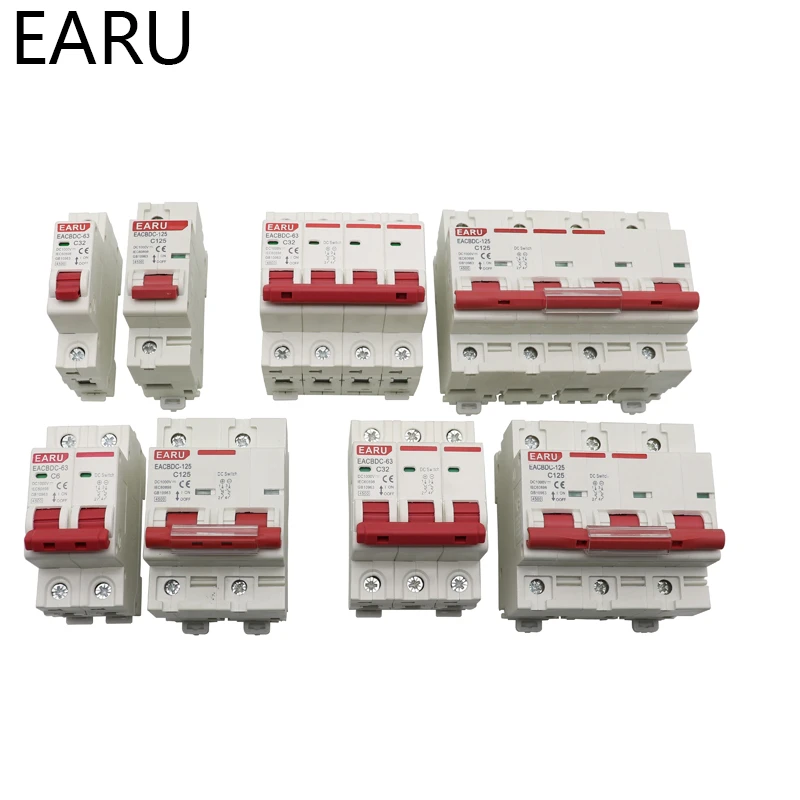 DC 1000V 1P 2P 3P 4P Solar Mini Circuit Breaker Overload Protection Switch6A~63A/80A 100A 125A ...