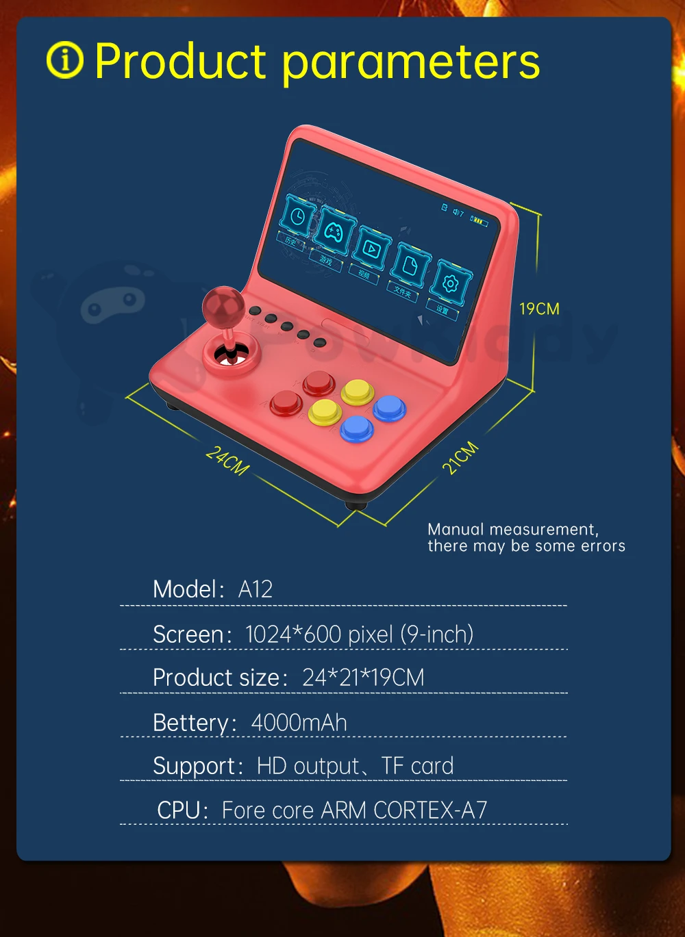 32g - Console de jeux vidéo A12, 9 pouces, Joystick Arcade A7 ...