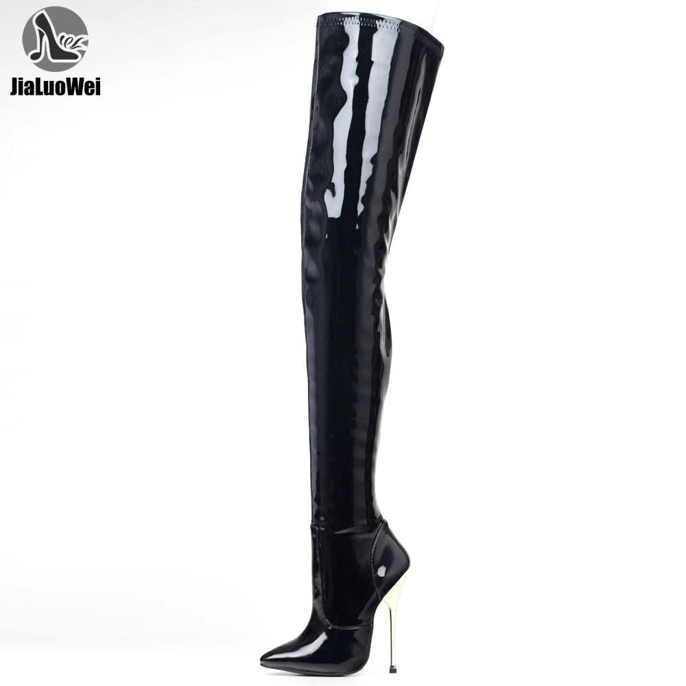 JIALUOWEI 36-46 Big Size PU leather thigh high boots 14cm high heel ...