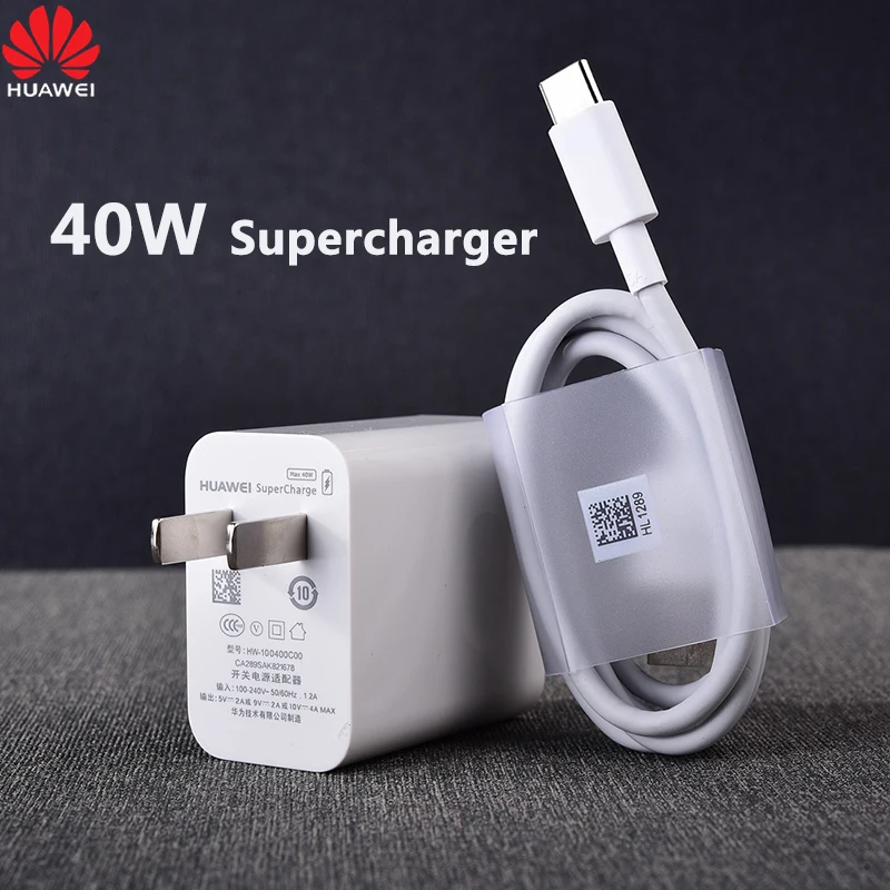 Huawei cargador rápido de 40W, adaptador 5A tipo C, Cable USB para P30, P40 Pro, Mate 20, 30 Pro ...
