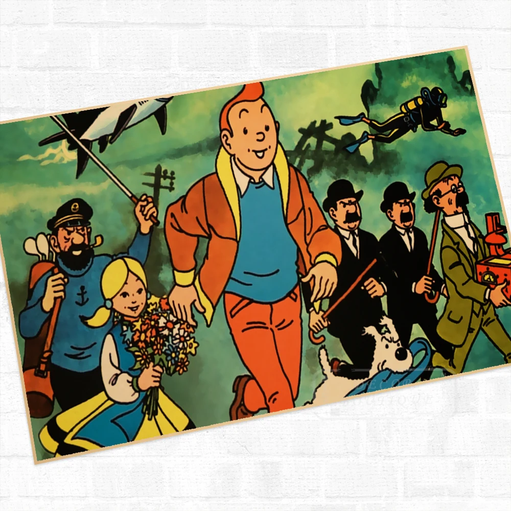 Happy TinTin Cartoon Comic Vintage Retro Kraft Coated Poster Decorative ...