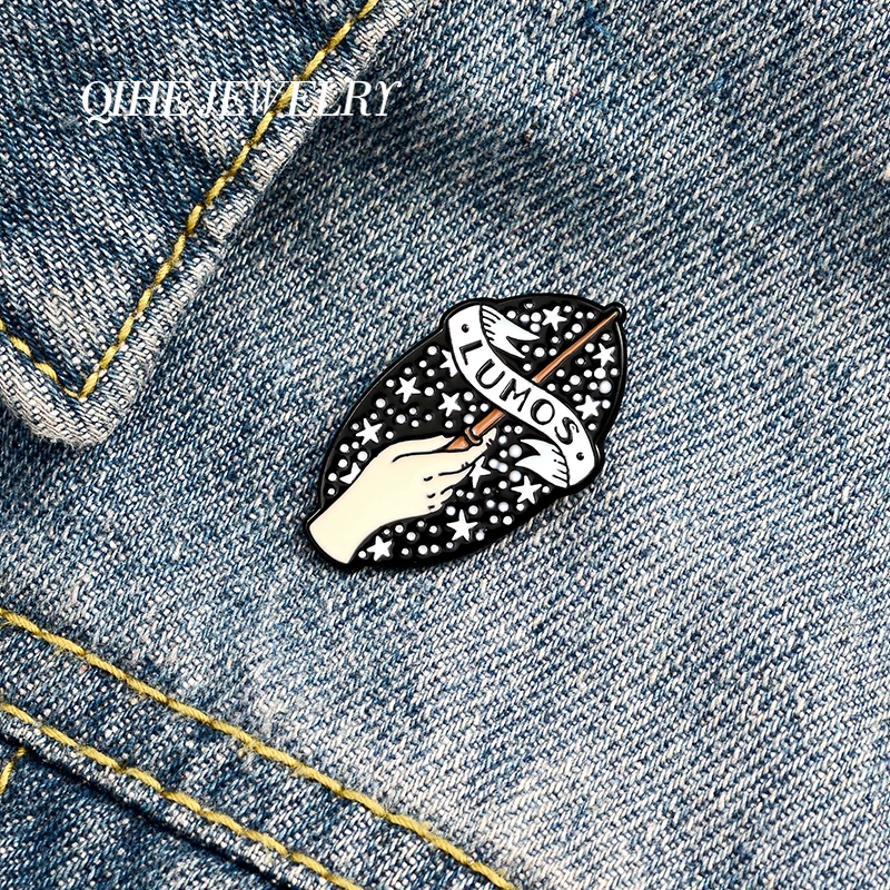QIHE JEWELRY Lumos Magic Enamel Pins Magic Wand Classic Movie Brooches ...