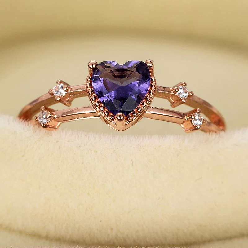 New Rose Gold Crystal Heart Shaped Wedding Rings For Women Female ...